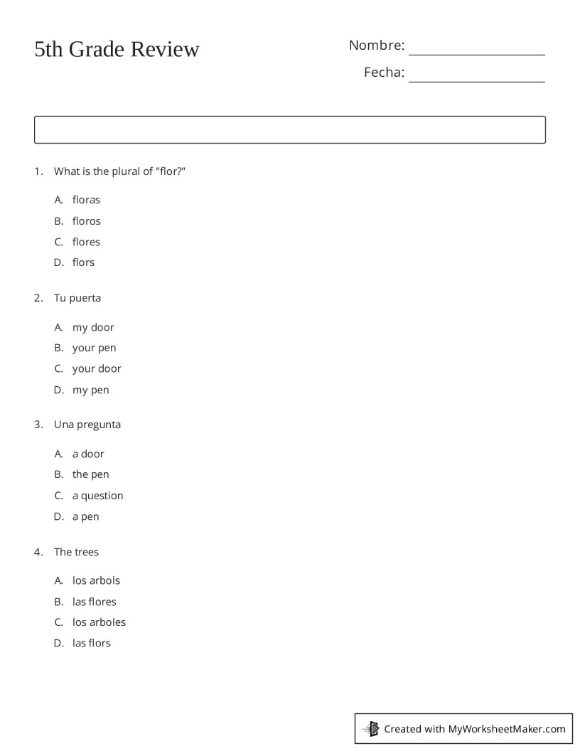 5th Grade Review - My Worksheet Maker: Create Your Own Worksheets