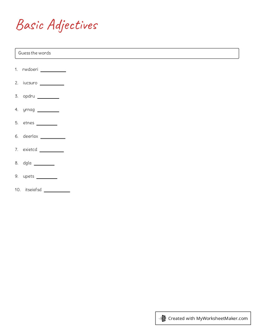 Basic Adjectives - My Worksheet Maker: Create Your Own Worksheets