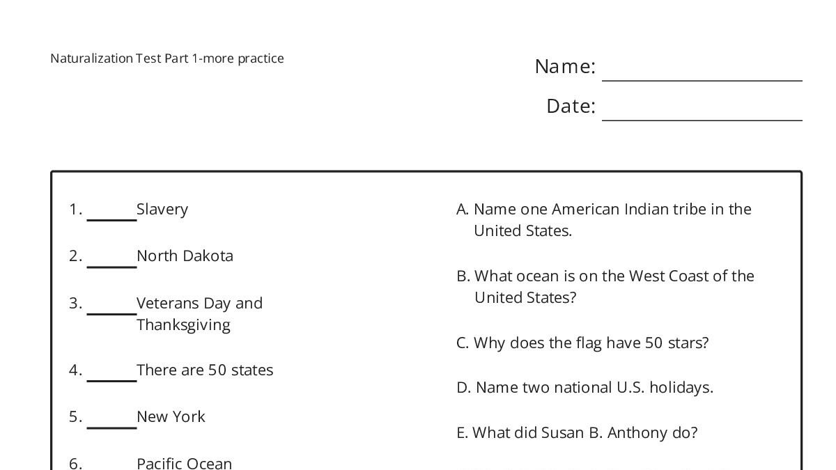 Naturalization Test Part 1-more practice - My Worksheet Maker: Create ...