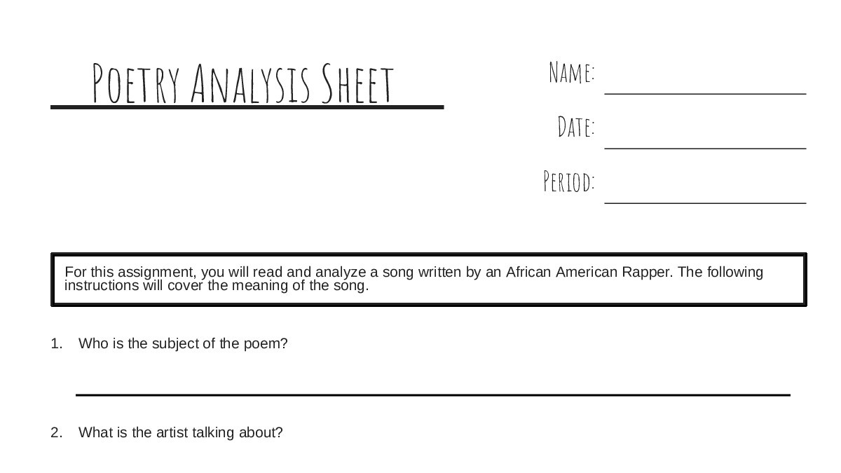 🎼Poetry Analysis Sheet 🎼 - My Worksheet Maker: Create Your Own Worksheets
