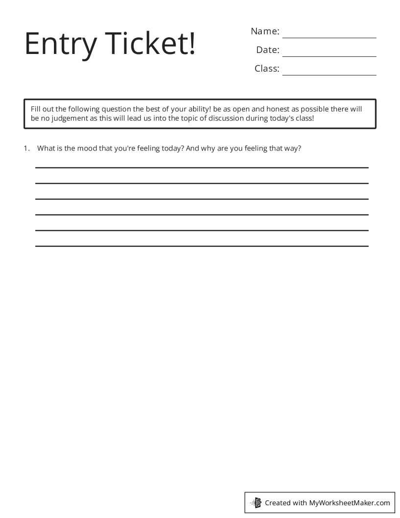 Entry Ticket! - My Worksheet Maker: Create Your Own Worksheets