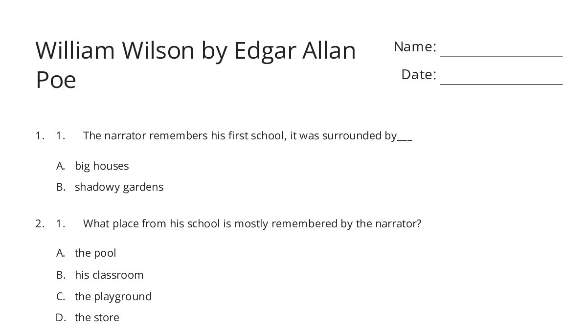 William Wilson by Edgar Allan Poe - My Worksheet Maker: Create Your Own ...