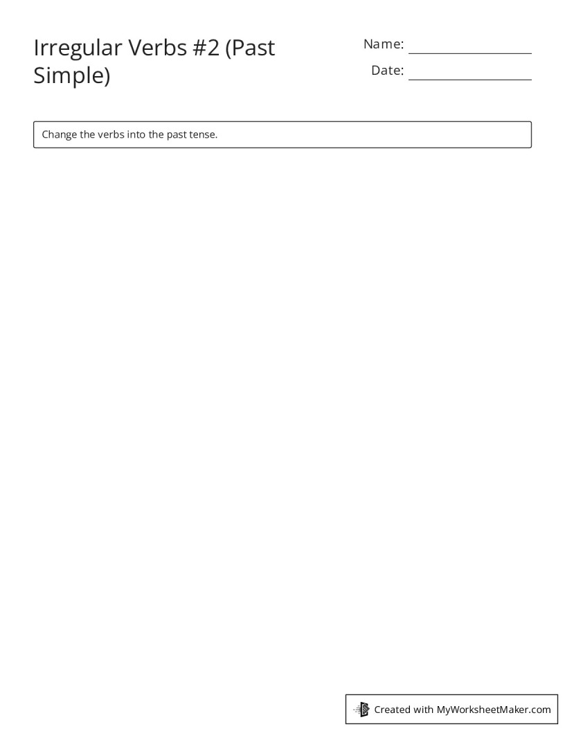 Irregular Verbs #2 (Past Simple) - My Worksheet Maker: Create Your Own ...