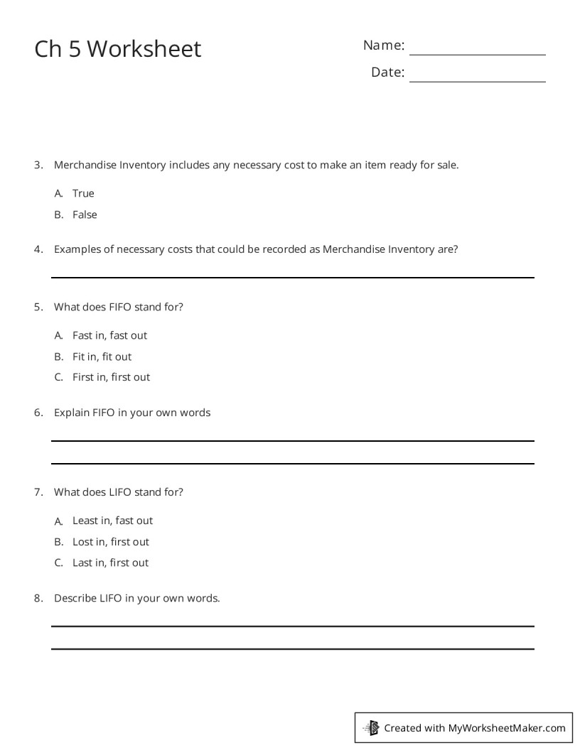 Ch 5 Worksheet - My Worksheet Maker: Create Your Own Worksheets