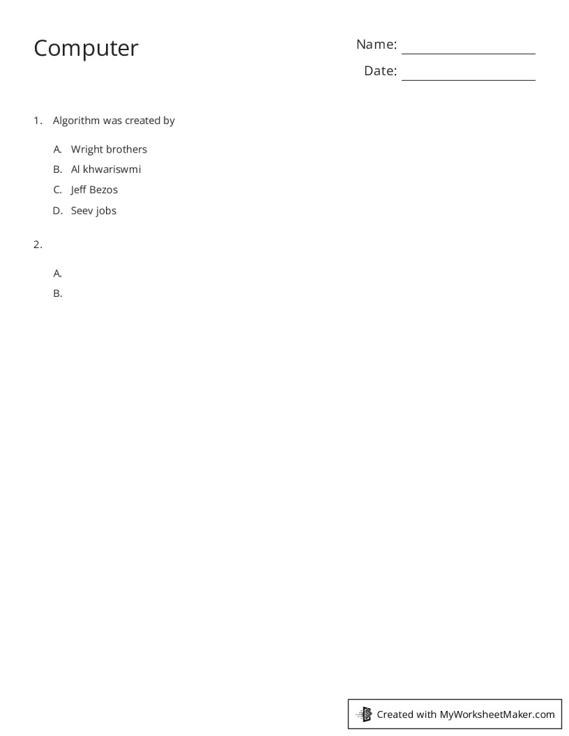 Computer - My Worksheet Maker: Create Your Own Worksheets