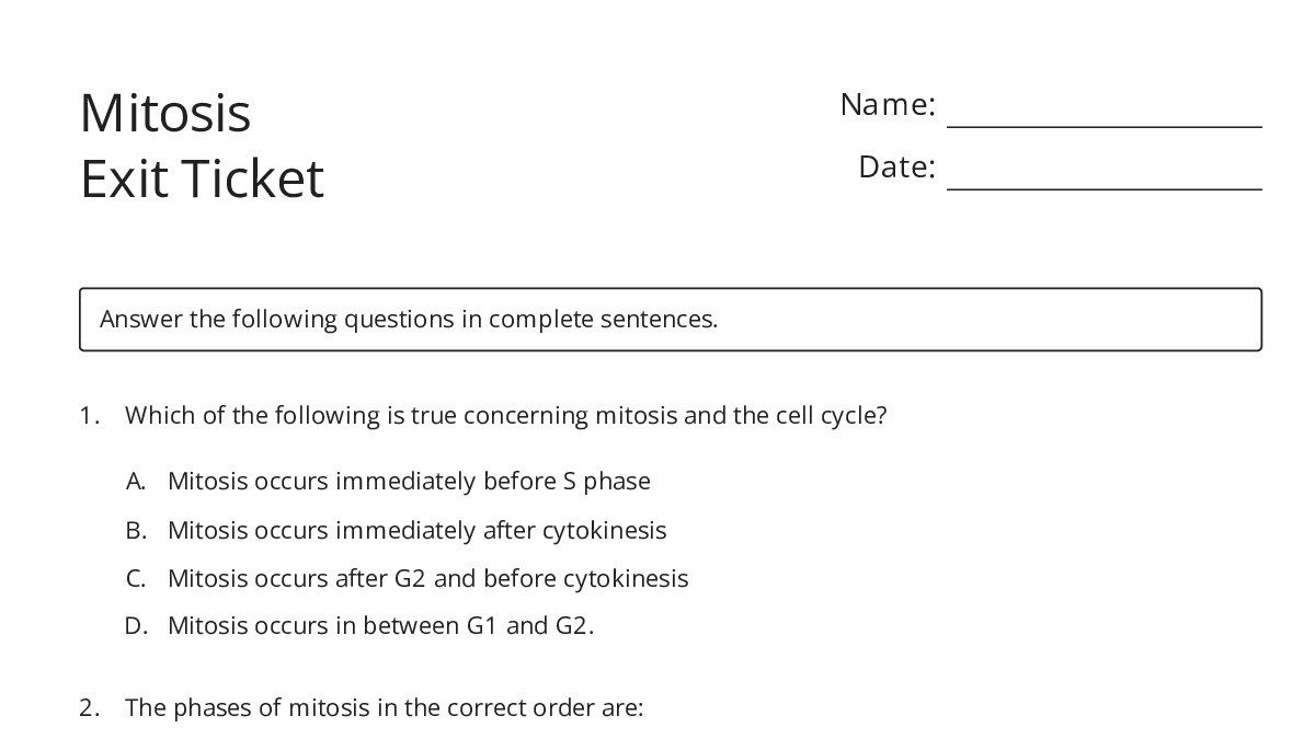 Mitosis Exit Ticket - My Worksheet Maker: Create Your Own Worksheets