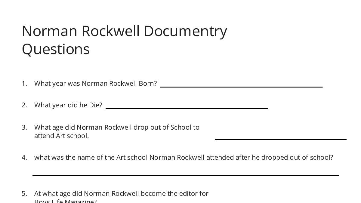 Norman Rockwell Documentry Questions - My Worksheet Maker: Create Your ...