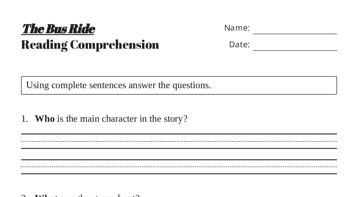 The Bus Ride Reading Comprehension - My Worksheet Maker: Create Your ...