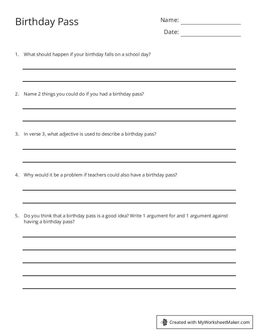 Birthday Pass - My Worksheet Maker: Create Your Own Worksheets Birthday Pass - My Worksheet Maker: Create Your Own Worksheets
