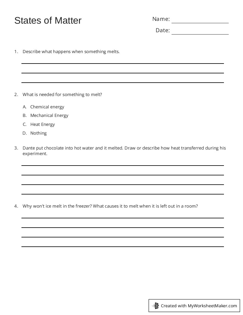 States of Matter - My Worksheet Maker: Create Your Own Worksheets