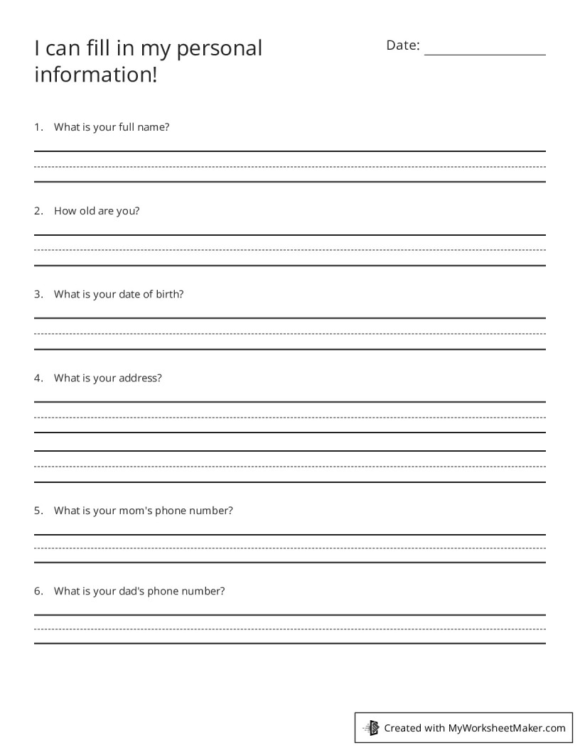 I can fill in my personal information! - My Worksheet Maker: Create ...