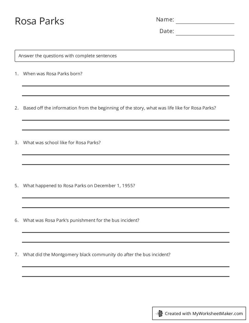 Rosa Parks - My Worksheet Maker: Create Your Own Worksheets