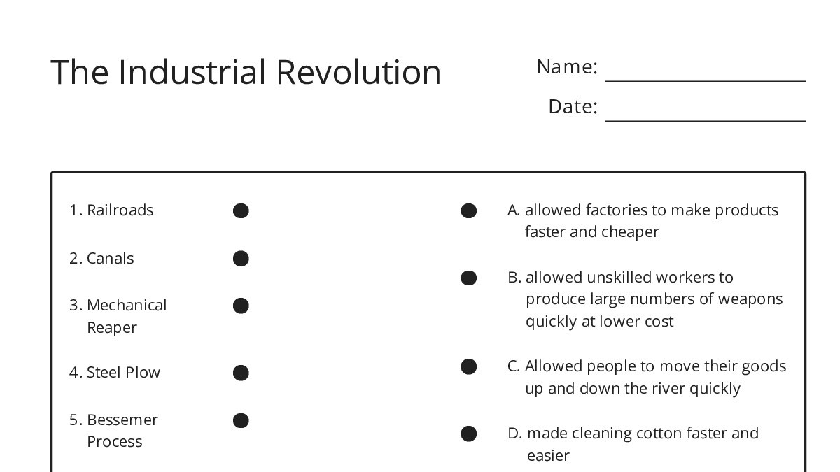 The Industrial Revolution - My Worksheet Maker: Create Your Own Worksheets