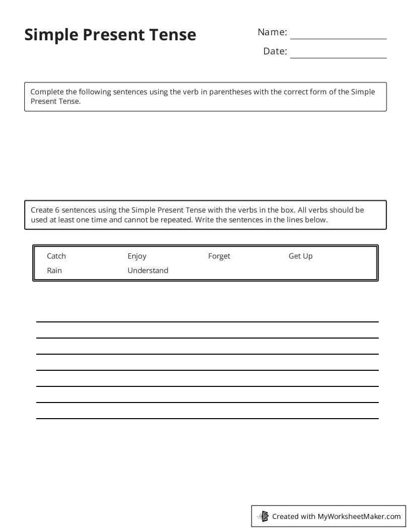 Simple Present Tense - My Worksheet Maker: Create Your Own Worksheets