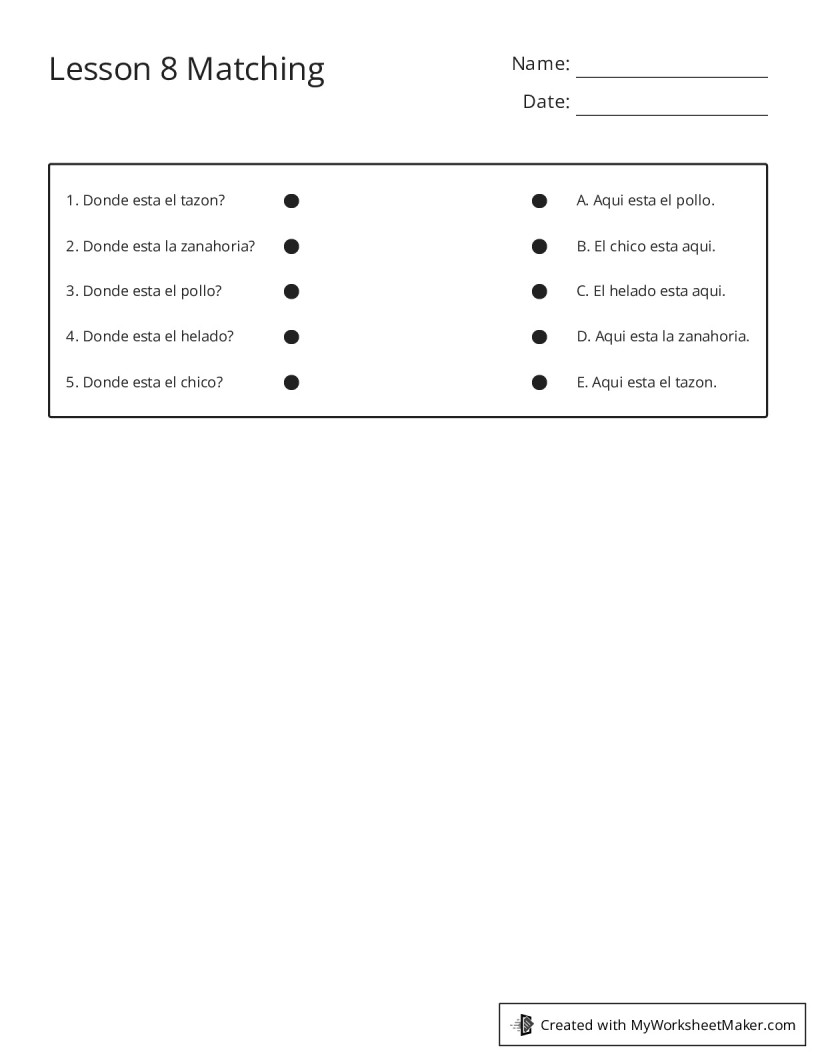 Lesson 8 Matching - My Worksheet Maker: Create Your Own Worksheets