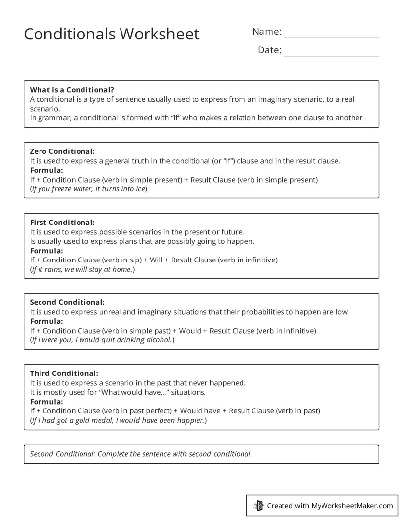 Conditionals Worksheet - My Worksheet Maker: Create Your Own Worksheets