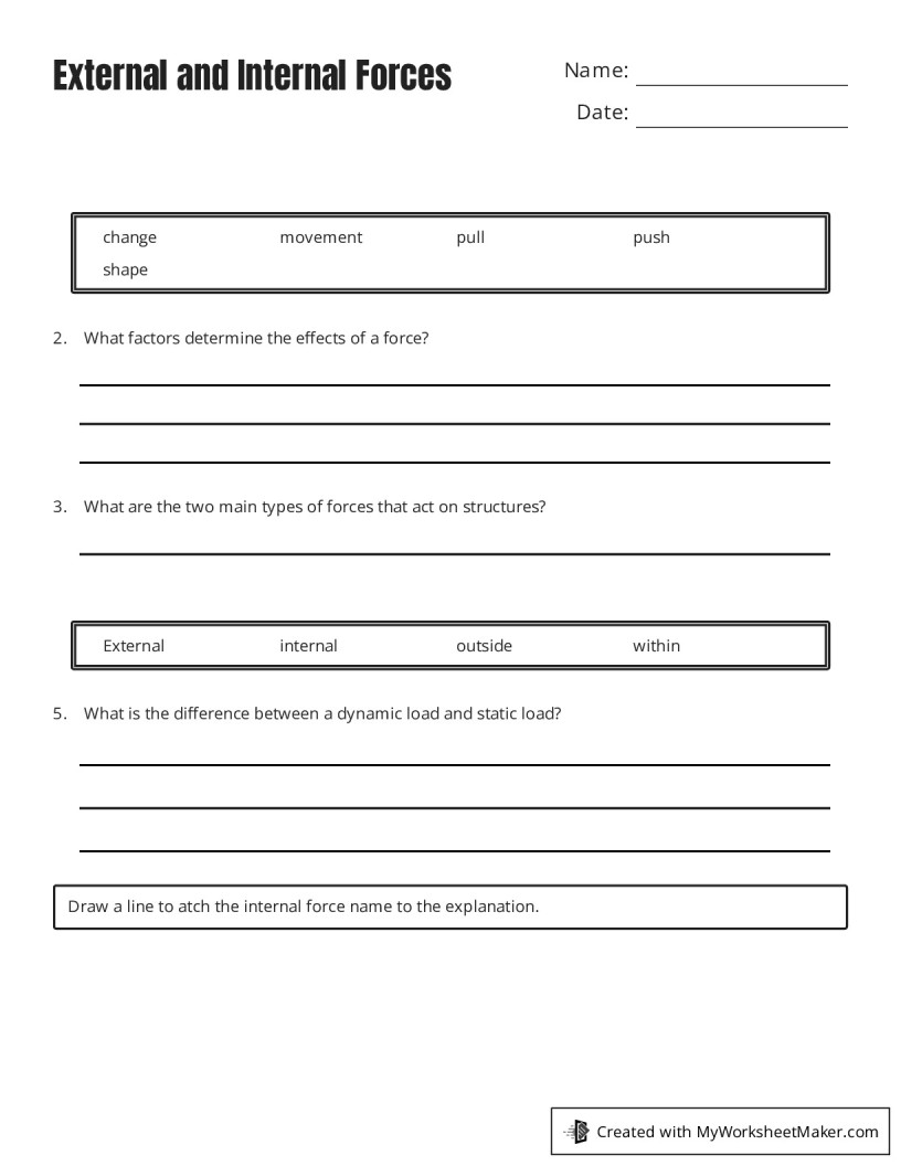 External and Internal Forces - My Worksheet Maker: Create Your Own ...