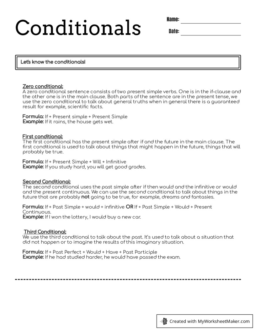 Conditionals - My Worksheet Maker: Create Your Own Worksheets
