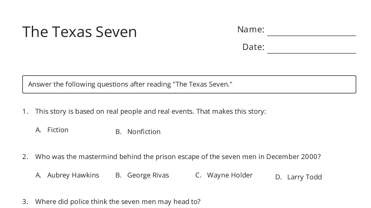 The Texas Seven - My Worksheet Maker: Create Your Own Worksheets