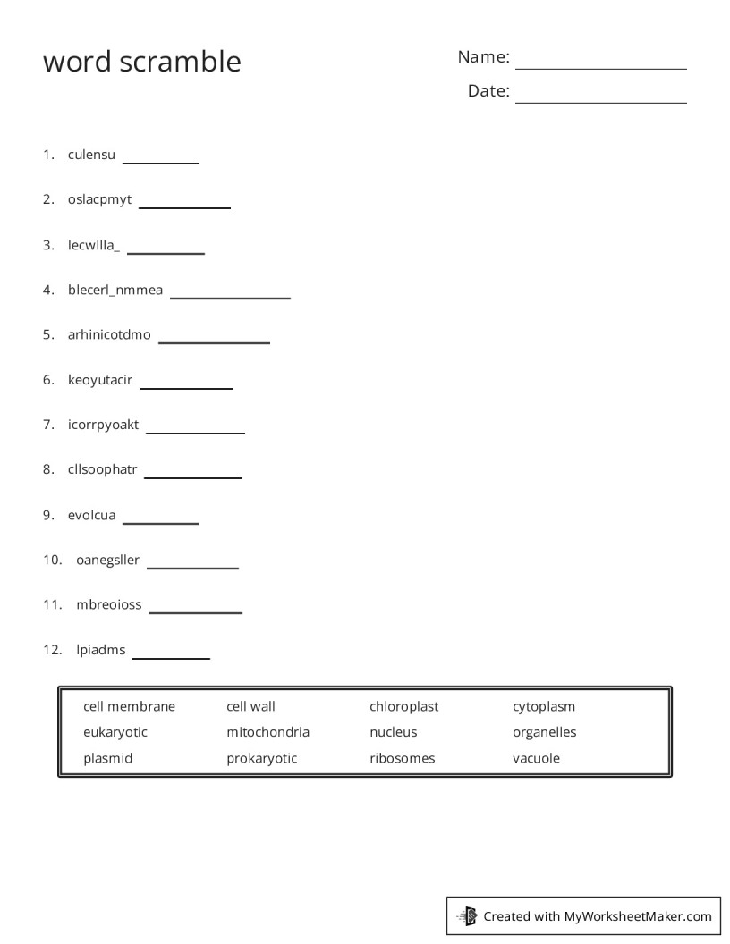 word scramble - My Worksheet Maker: Create Your Own Worksheets