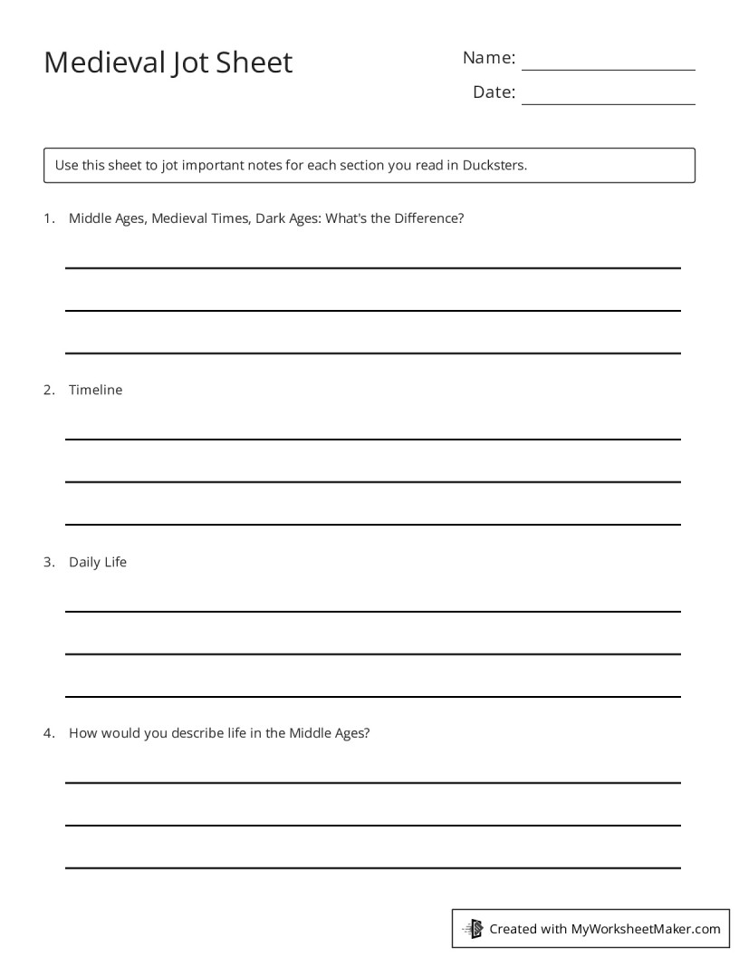 Medieval Jot Sheet - My Worksheet Maker: Create Your Own Worksheets