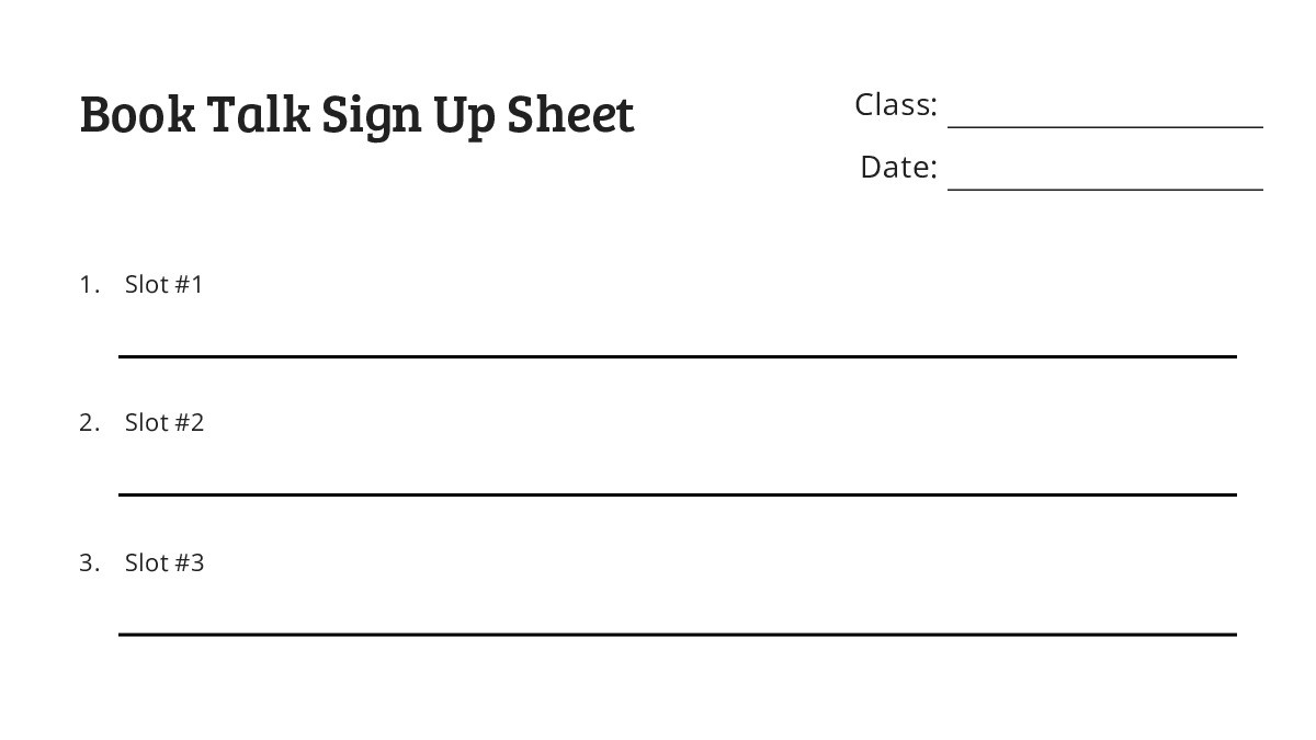 Book Talk Sign Up Sheet - My Worksheet Maker: Create Your Own Worksheets