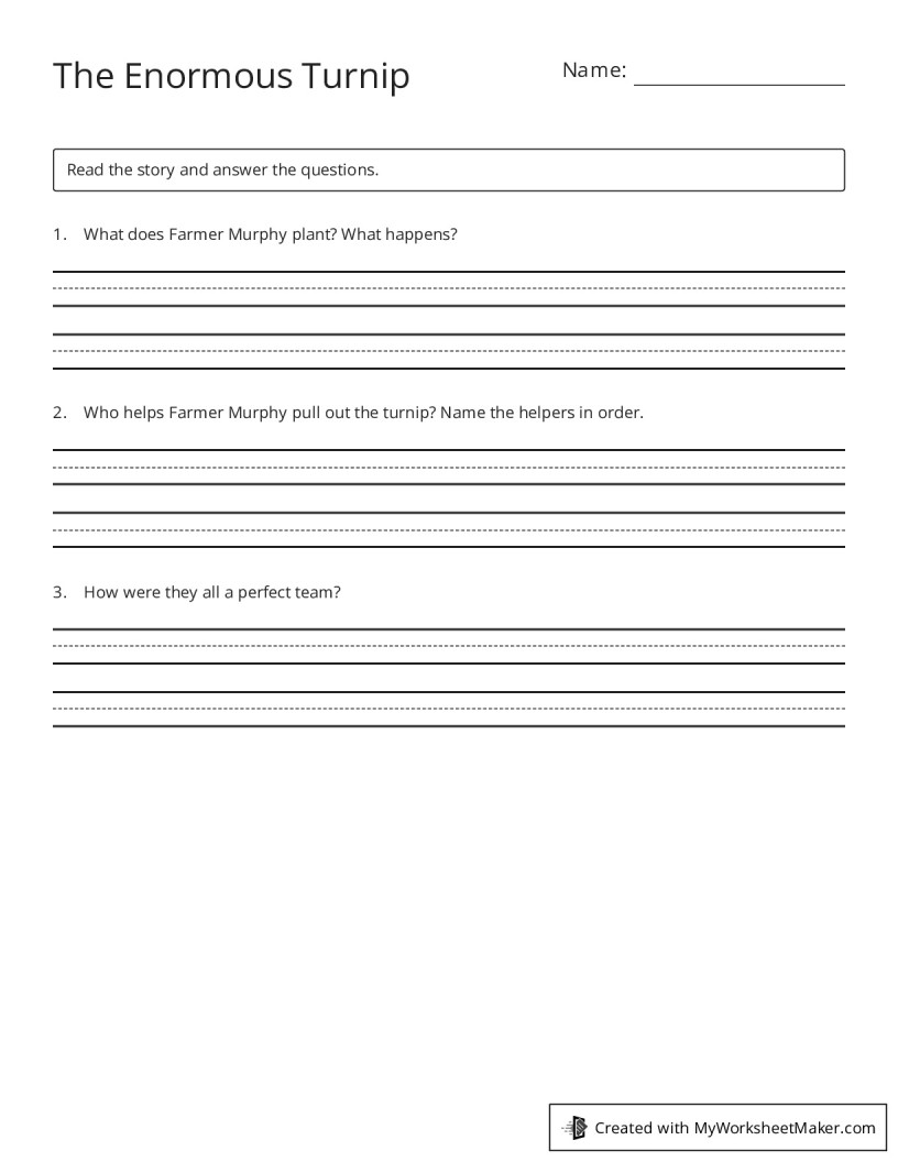 The Enormous Turnip - My Worksheet Maker: Create Your Own Worksheets