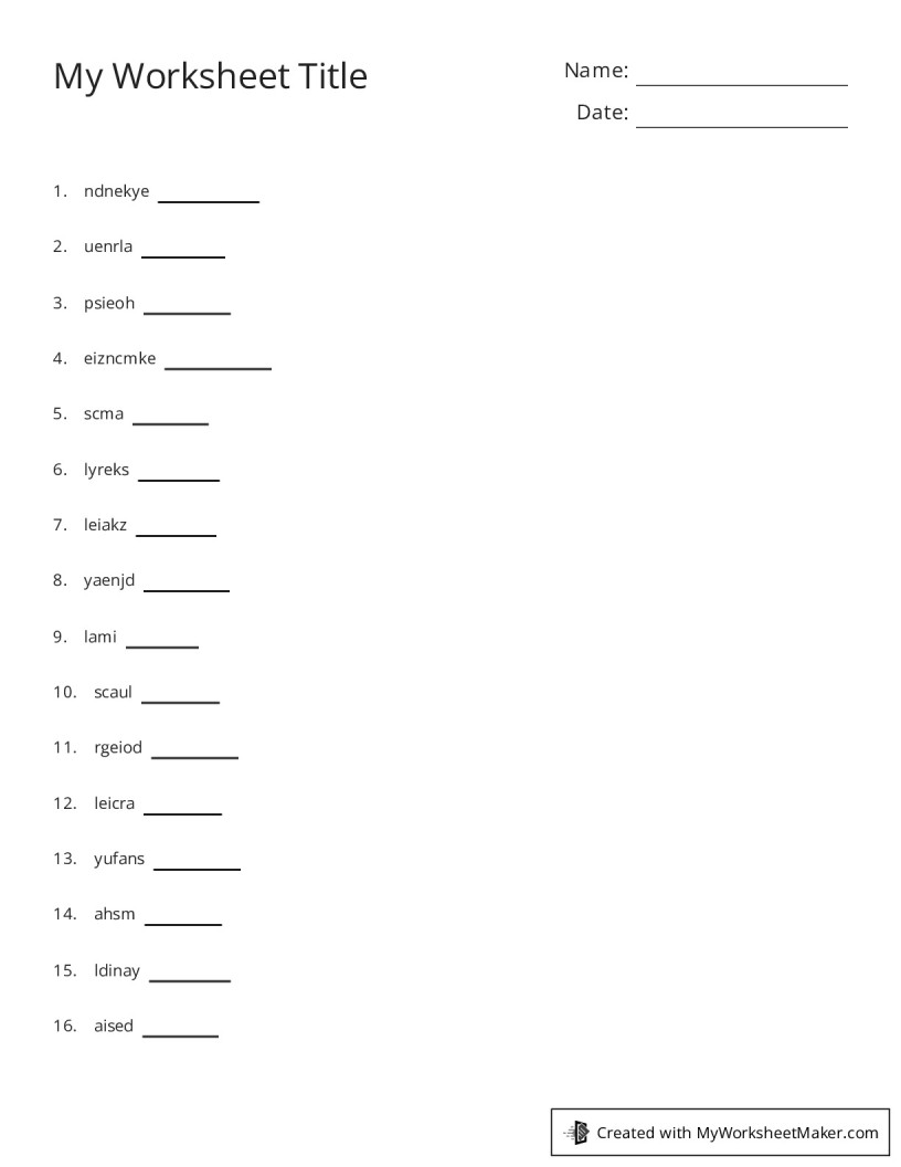 My Worksheet Title - My Worksheet Maker: Create Your Own Worksheets