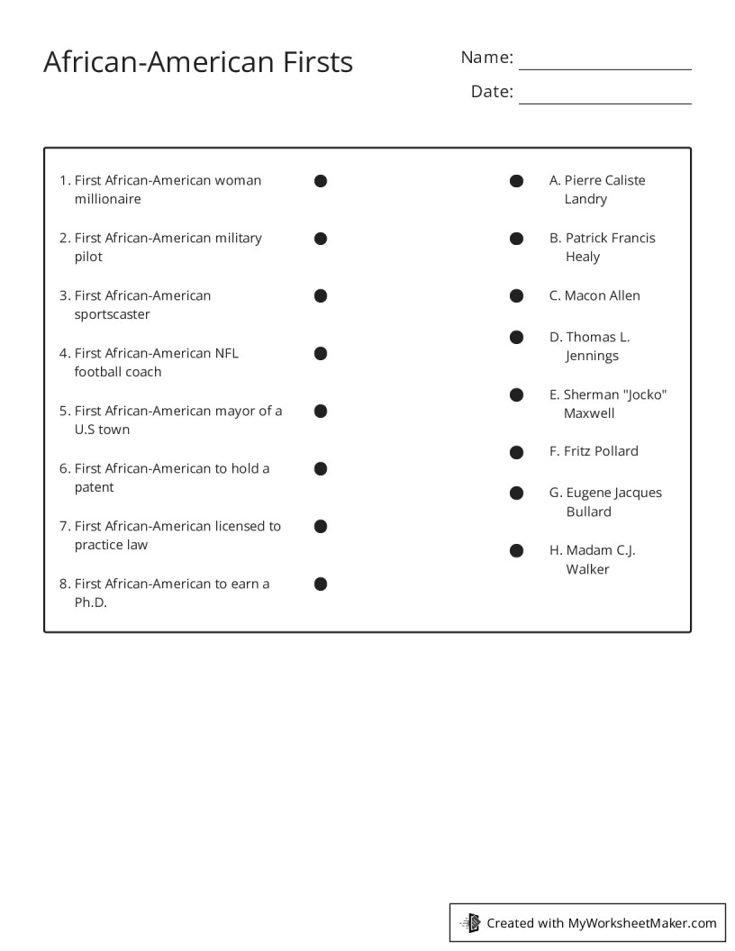 African-American Firsts - My Worksheet Maker: Create Your Own Worksheets