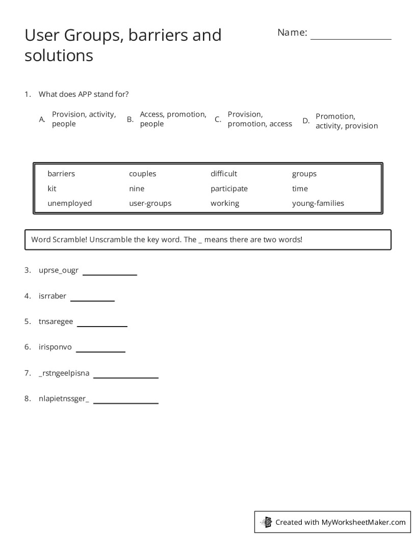 User Groups, barriers and solutions - My Worksheet Maker: Create Your ...