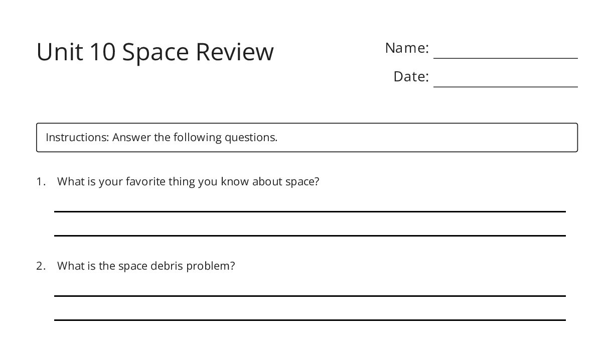 Unit 10 Space Review - My Worksheet Maker: Create Your Own Worksheets