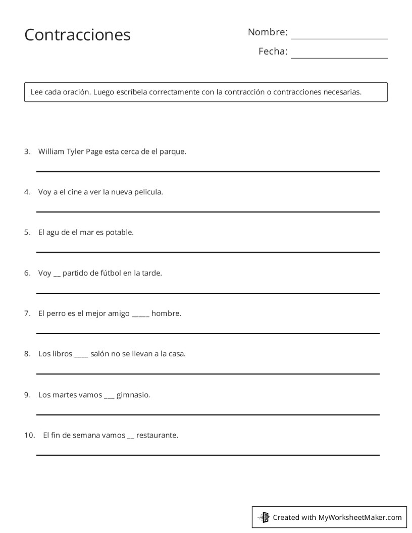 Contracciones - My Worksheet Maker: Create Your Own Worksheets
