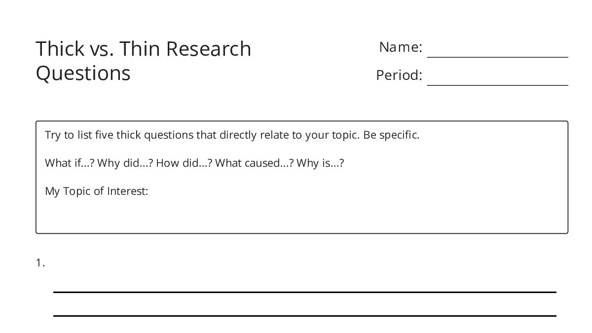 Thick vs. Thin Research Questions - My Worksheet Maker: Create Your Own ...