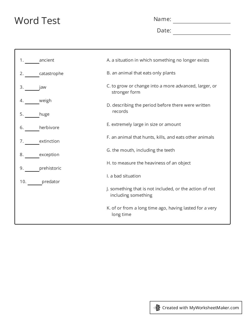 Word Test - My Worksheet Maker: Create Your Own Worksheets