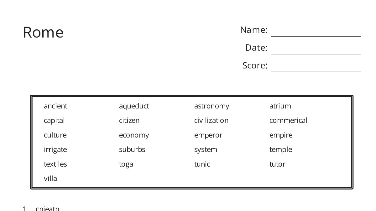 Rome - My Worksheet Maker: Create Your Own Worksheets