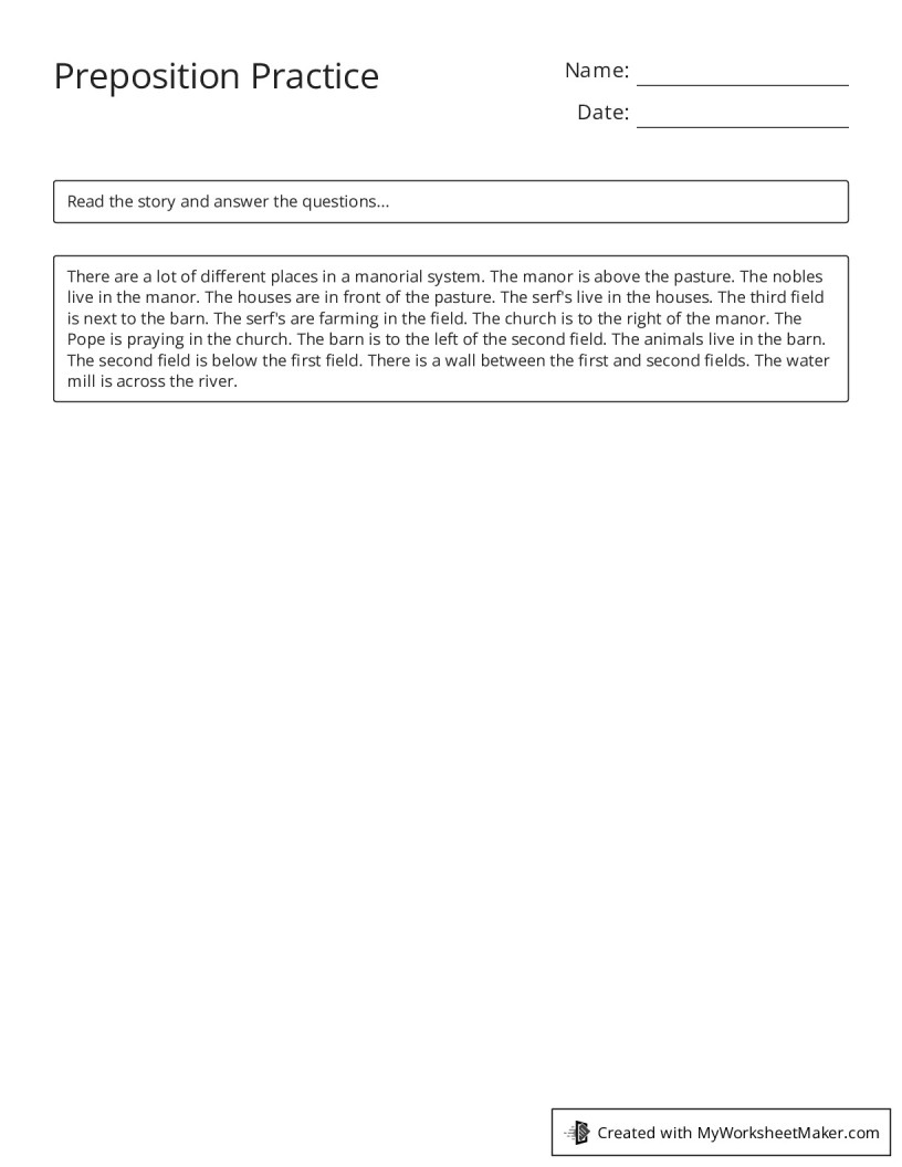 Preposition Practice - My Worksheet Maker: Create Your Own Worksheets