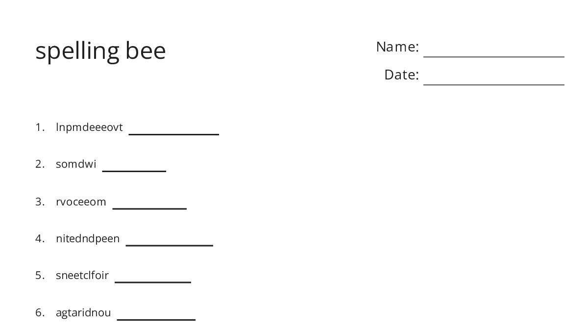 spelling bee - My Worksheet Maker: Create Your Own Worksheets