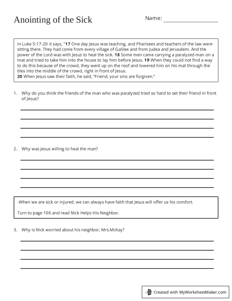Anointing of the Sick - My Worksheet Maker: Create Your Own Worksheets