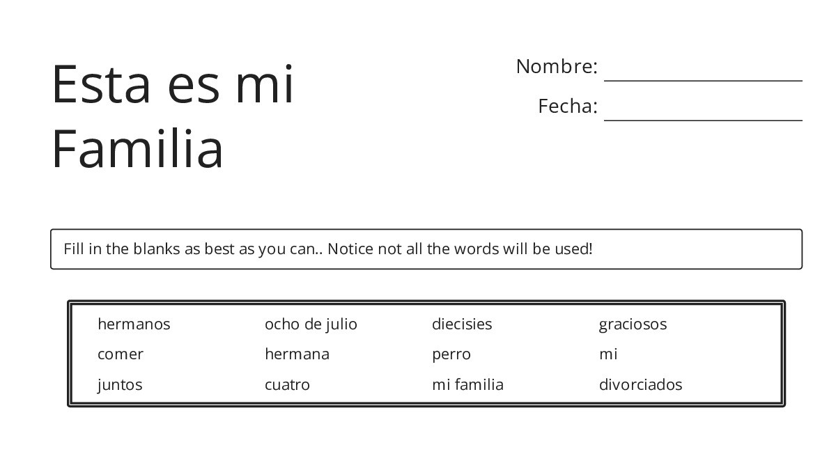 Esta es mi Familia - My Worksheet Maker: Create Your Own Worksheets