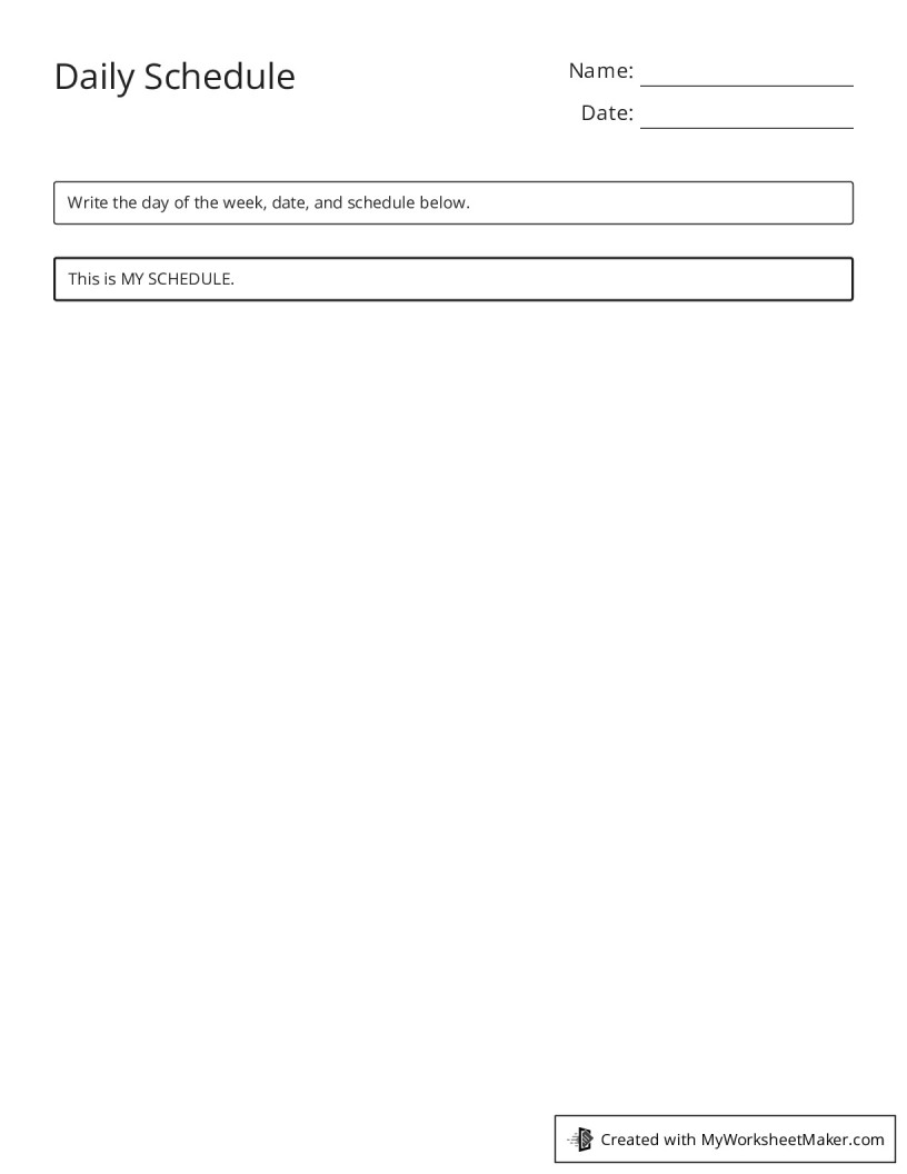 Daily Schedule - My Worksheet Maker: Create Your Own Worksheets