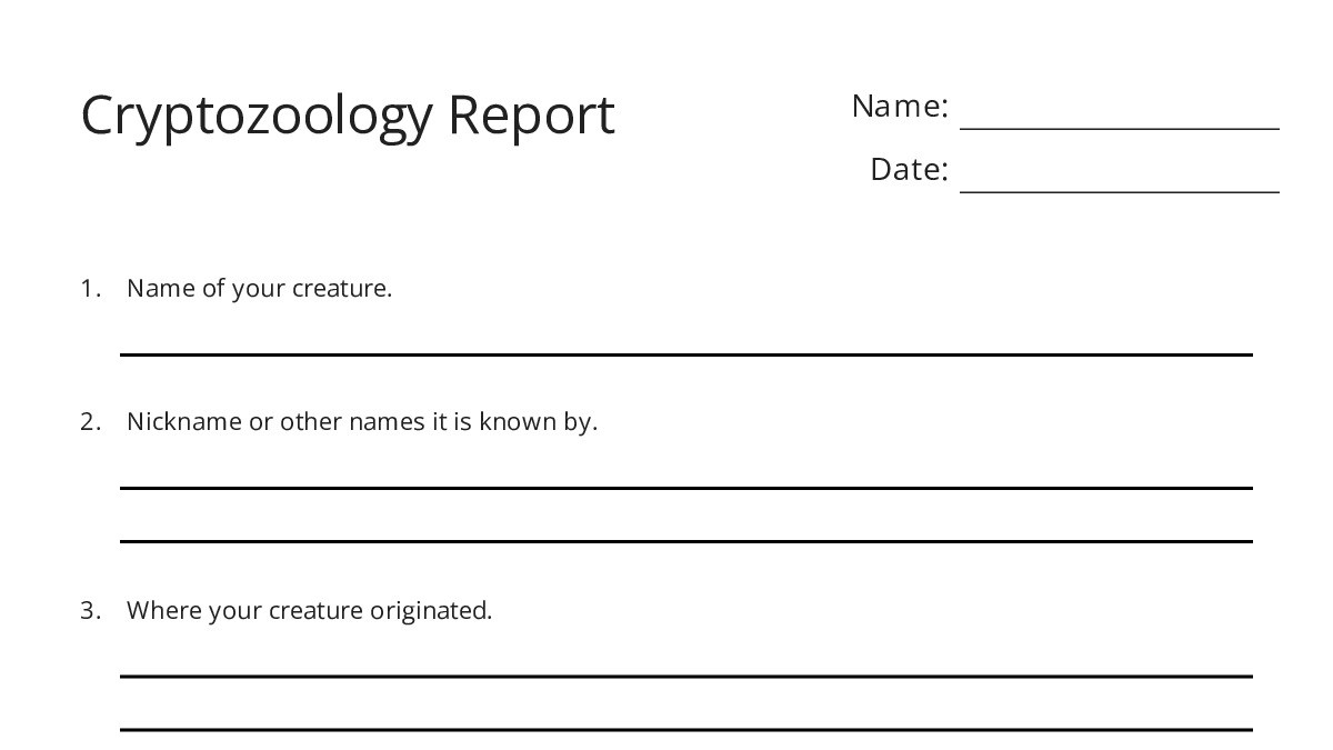 Cryptozoology Report - My Worksheet Maker: Create Your Own Worksheets