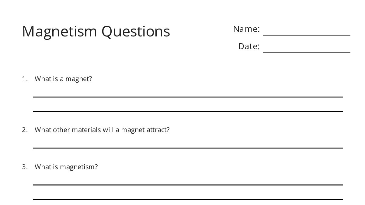 Magnetism Questions - My Worksheet Maker: Create Your Own Worksheets