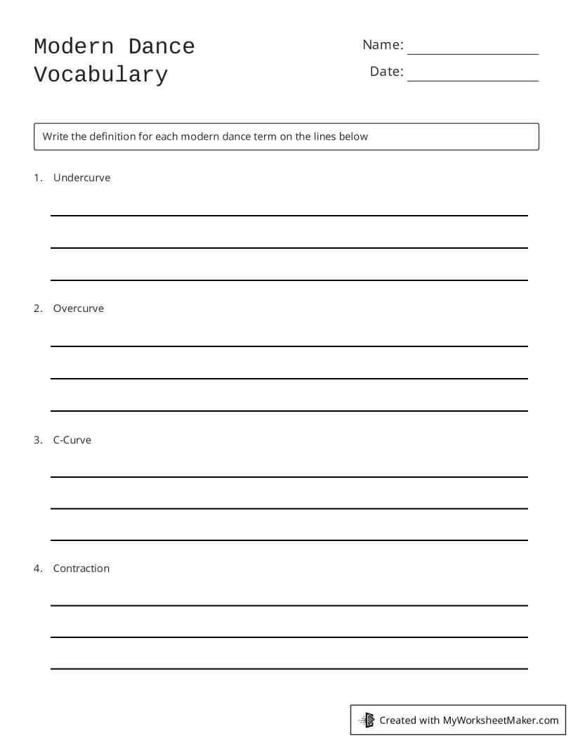 Modern Dance Vocabulary - My Worksheet Maker: Create Your Own Worksheets