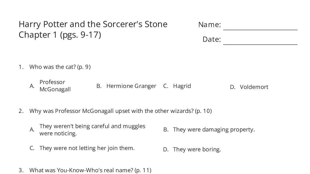 Harry Potter and the Sorcerer's Stone Chapter 1 (pgs. 9-17) - My ...