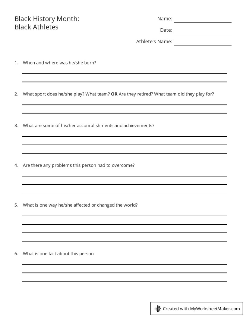 Black History Month: Black Athletes - My Worksheet Maker: Create Your ...