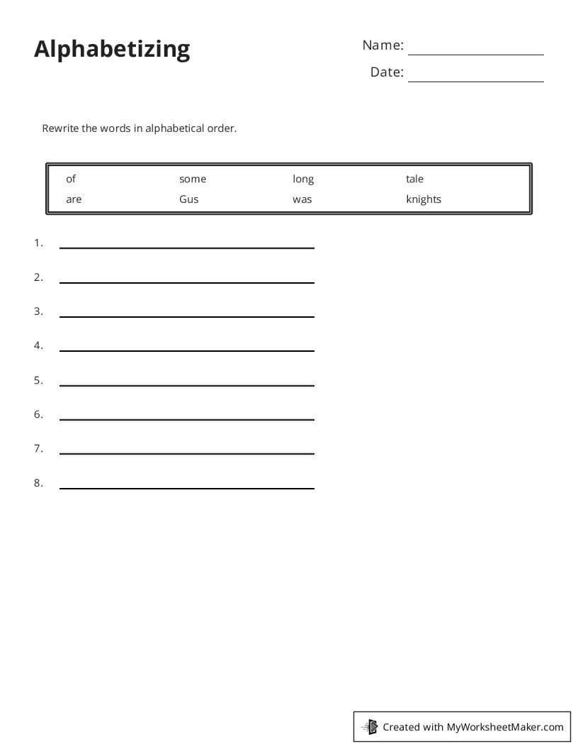 Alphabetizing - My Worksheet Maker: Create Your Own Worksheets