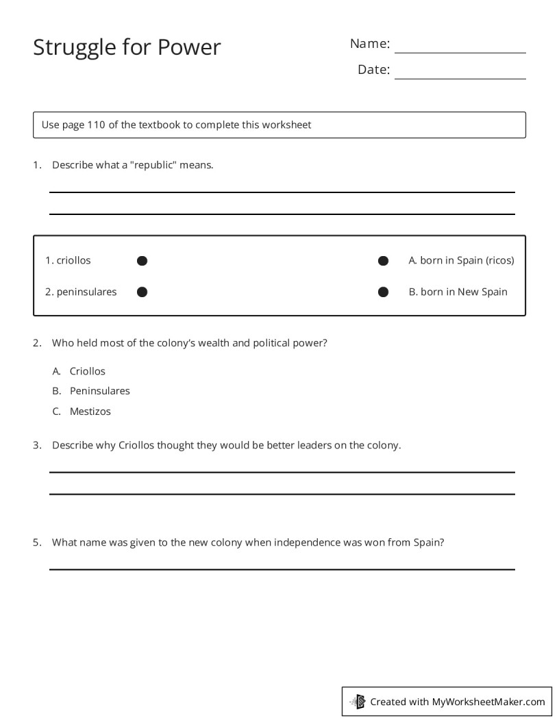 Power Of I Worksheet