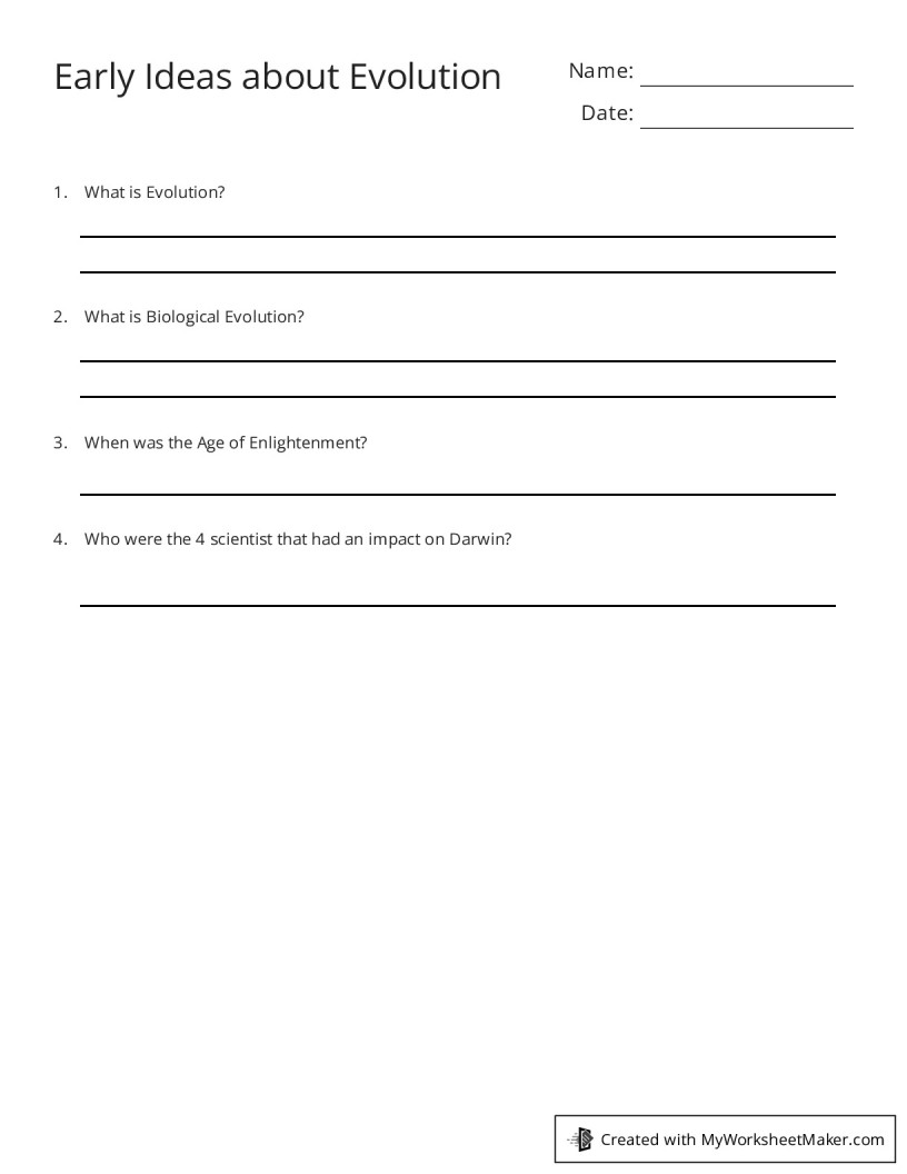 Early Ideas about Evolution - My Worksheet Maker: Create Your Own ...