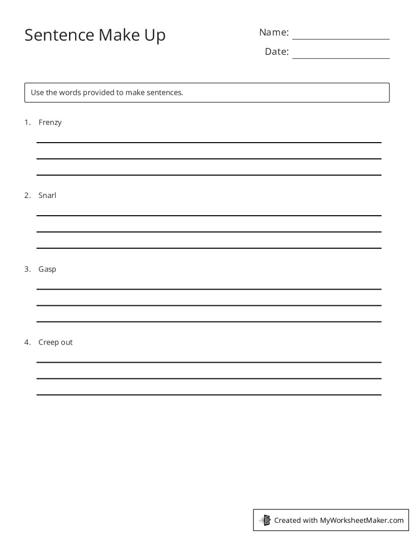 Sentence Make Up - My Worksheet Maker: Create Your Own Worksheets
