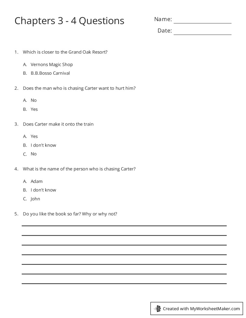 Chapters 3 - 4 Questions - My Worksheet Maker: Create Your Own Worksheets